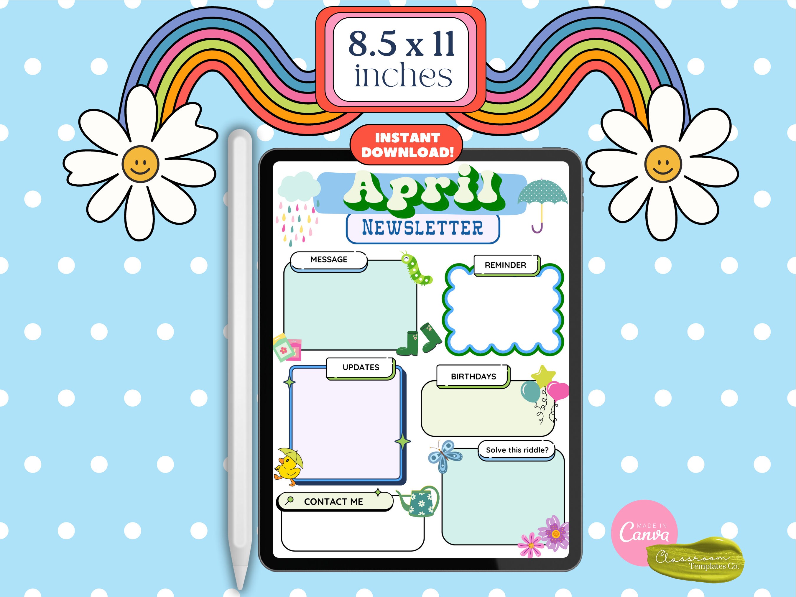 April Newsletter Template, Editable Newsletter, Monthly Newsletter ...