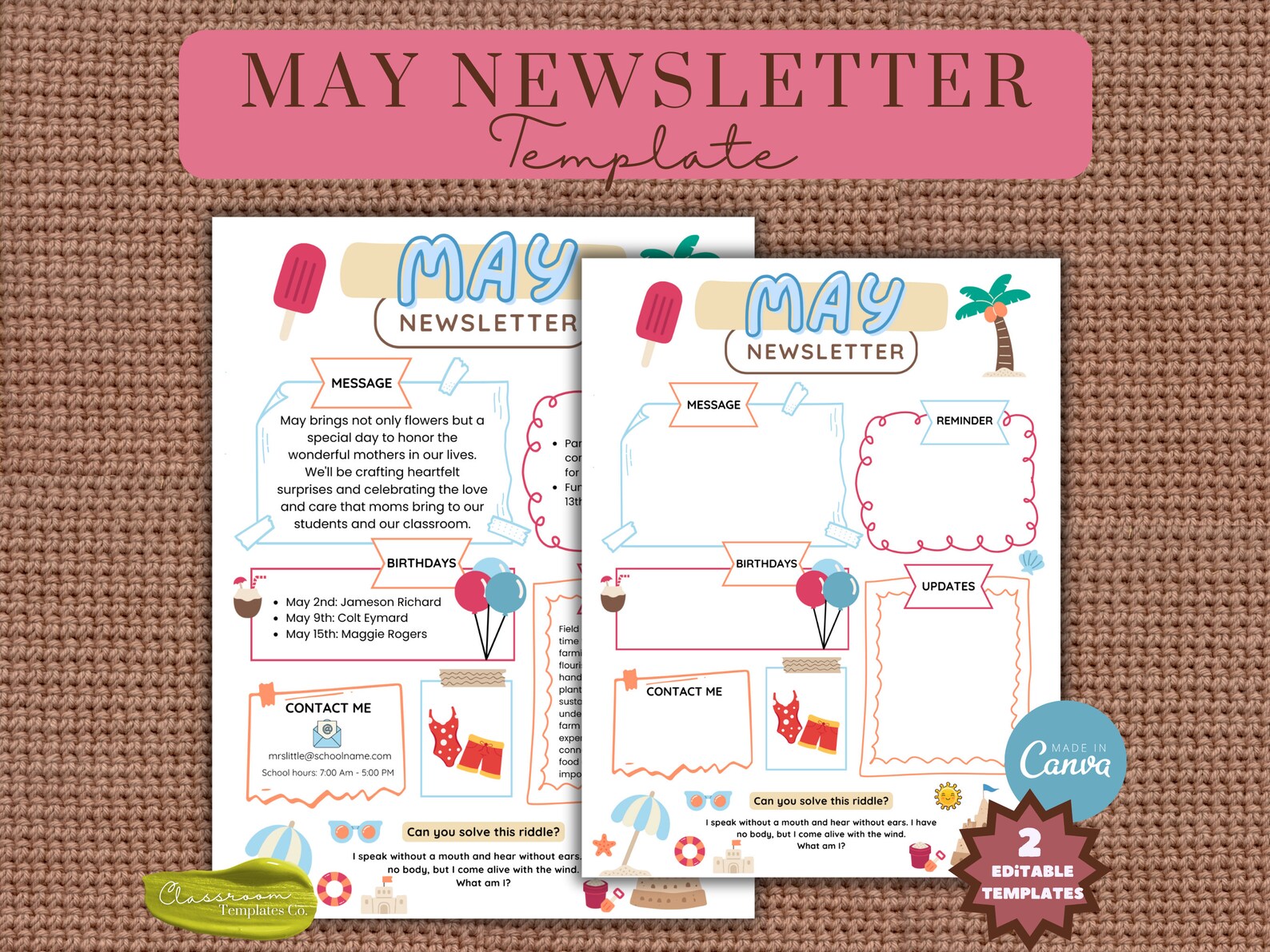 May Newsletter Template, Editable Newsletter, Monthly Newsletter ...