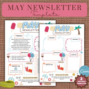 May Newsletter Template, Editable Newsletter, Monthly Newsletter ...