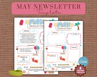 May Newsletter Template, Editable Newsletter, Monthly Newsletter ...