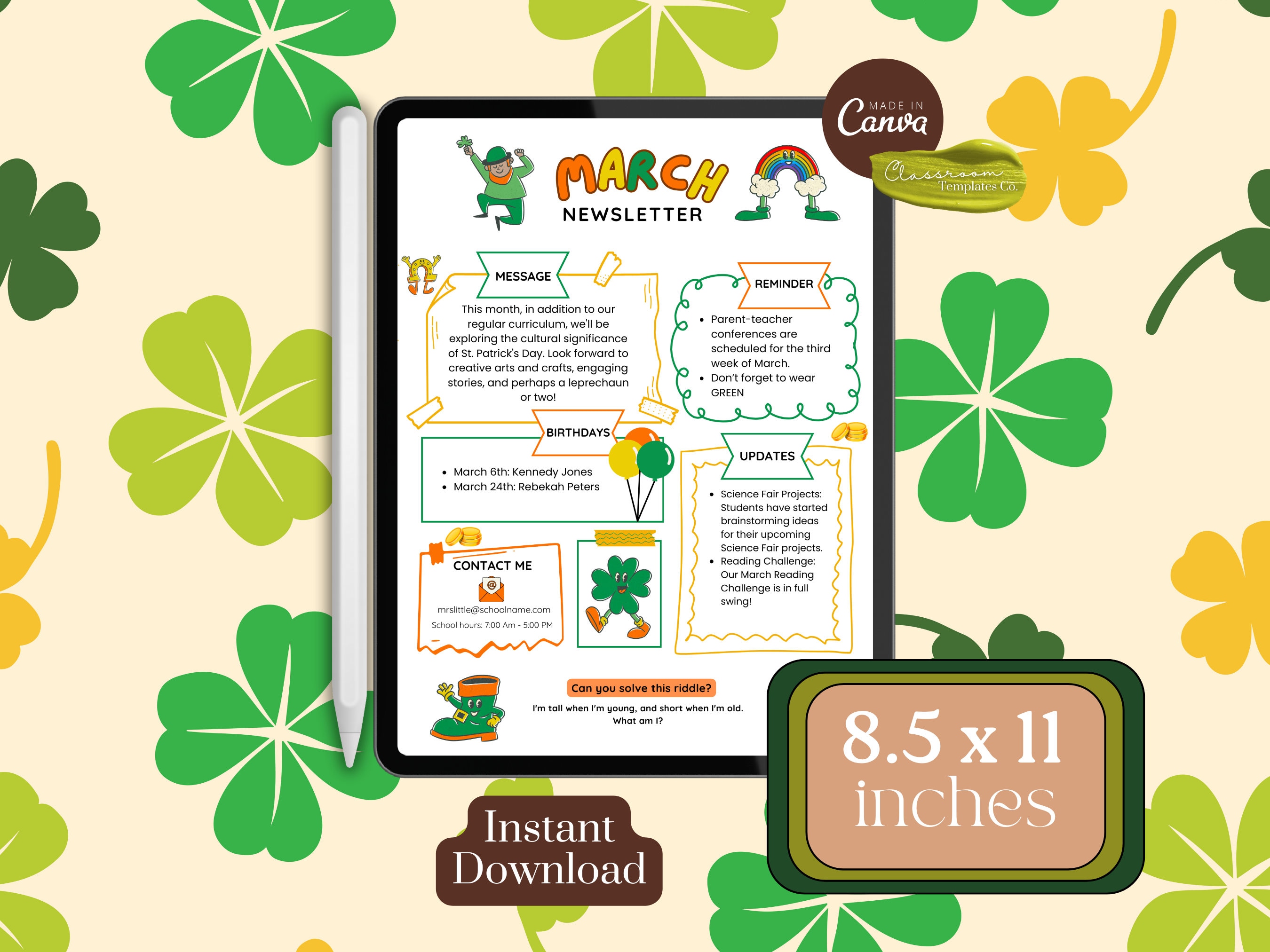 March Newsletter Template, Editable Newsletter, Monthly Newsletter ...