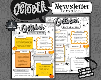 October Newsletter Template, Newsletter Template, Editable Newsletter ...