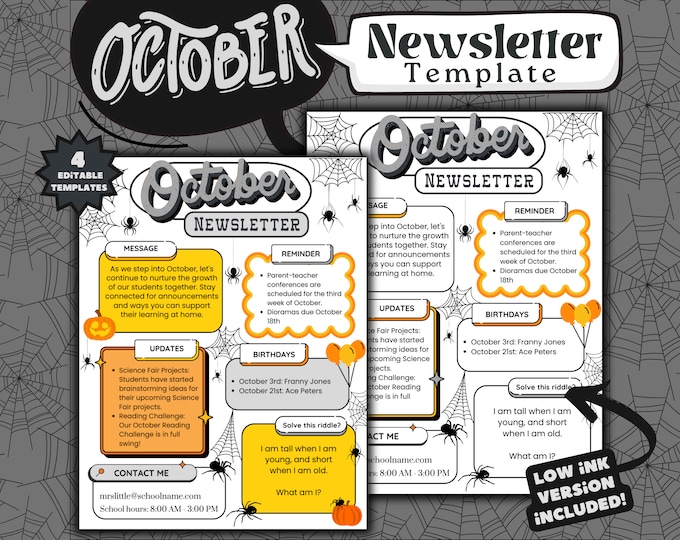 Editable October Classroom Newsletter Template (CANVA Digital Download ...