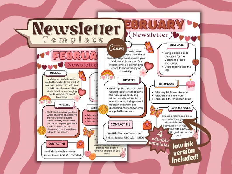Valentine's Day Newsletter Template, Preschool & Teacher Newsletter ...