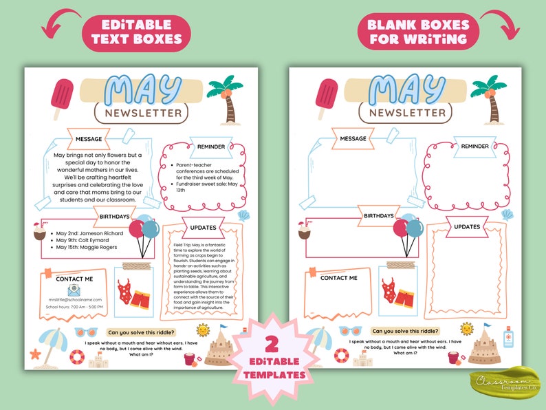 Teacher Newsletter for May Editable Newsletter Monthly Newsletter May ...