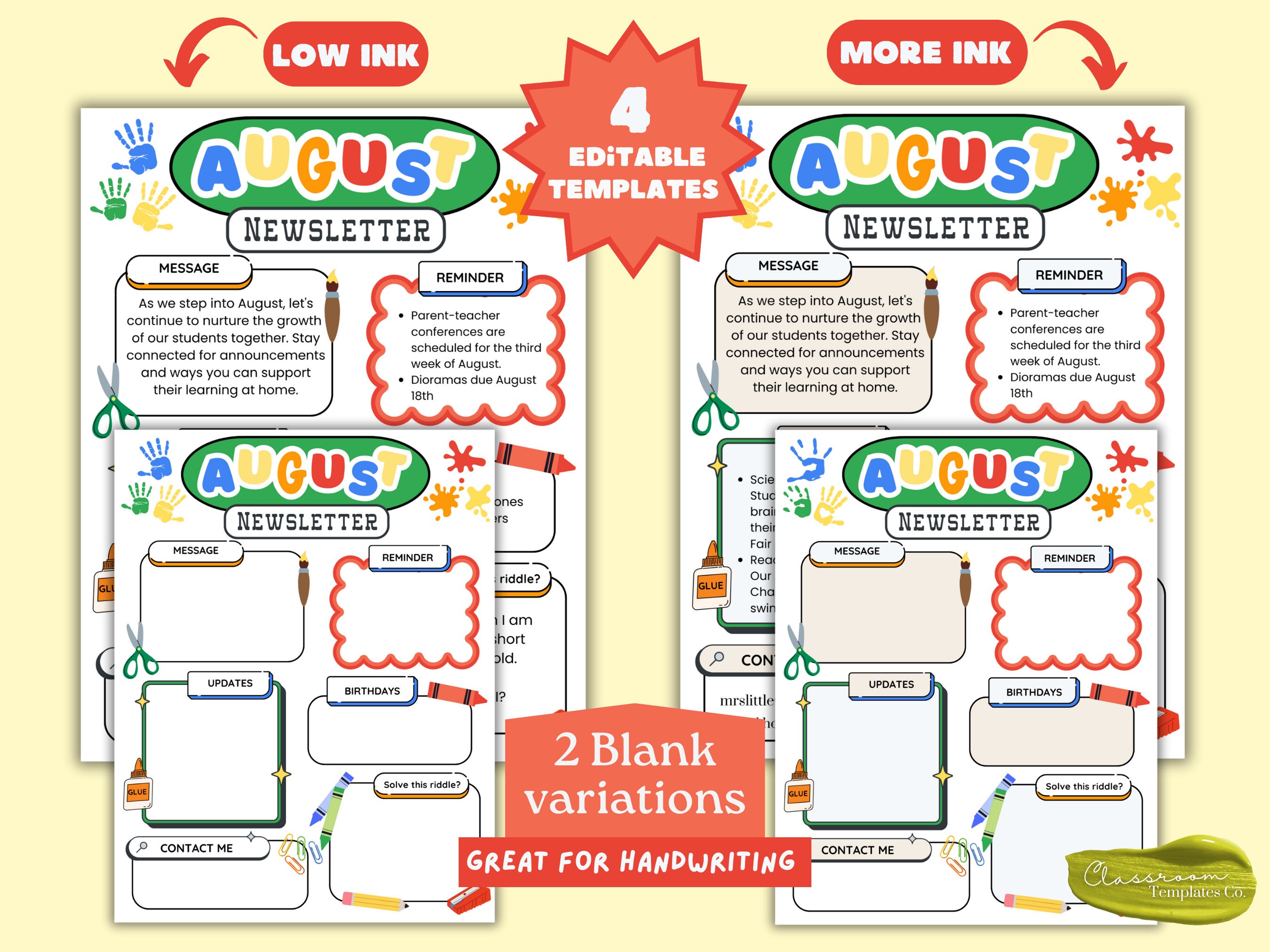 August Newsletter Template, Editable Newsletter, Monthly Newsletter ...