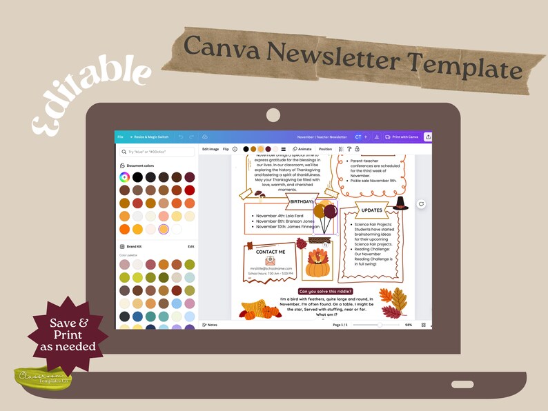 Thanksgiving Newsletter, November Newsletter Template, Fall Newsletter ...