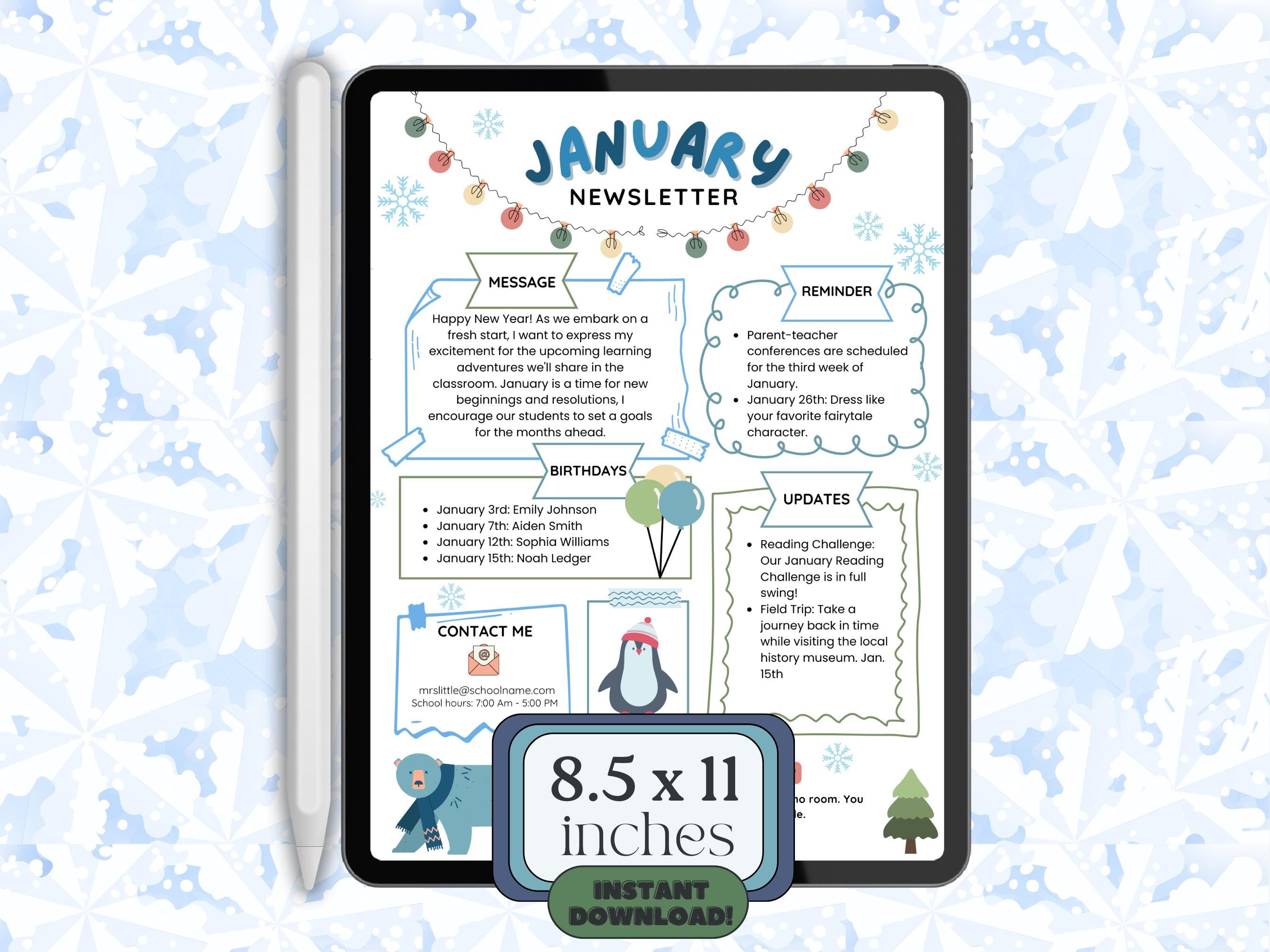 January Newsletter, Preschool Newsletter, New Year Newsletter, Monthly ...