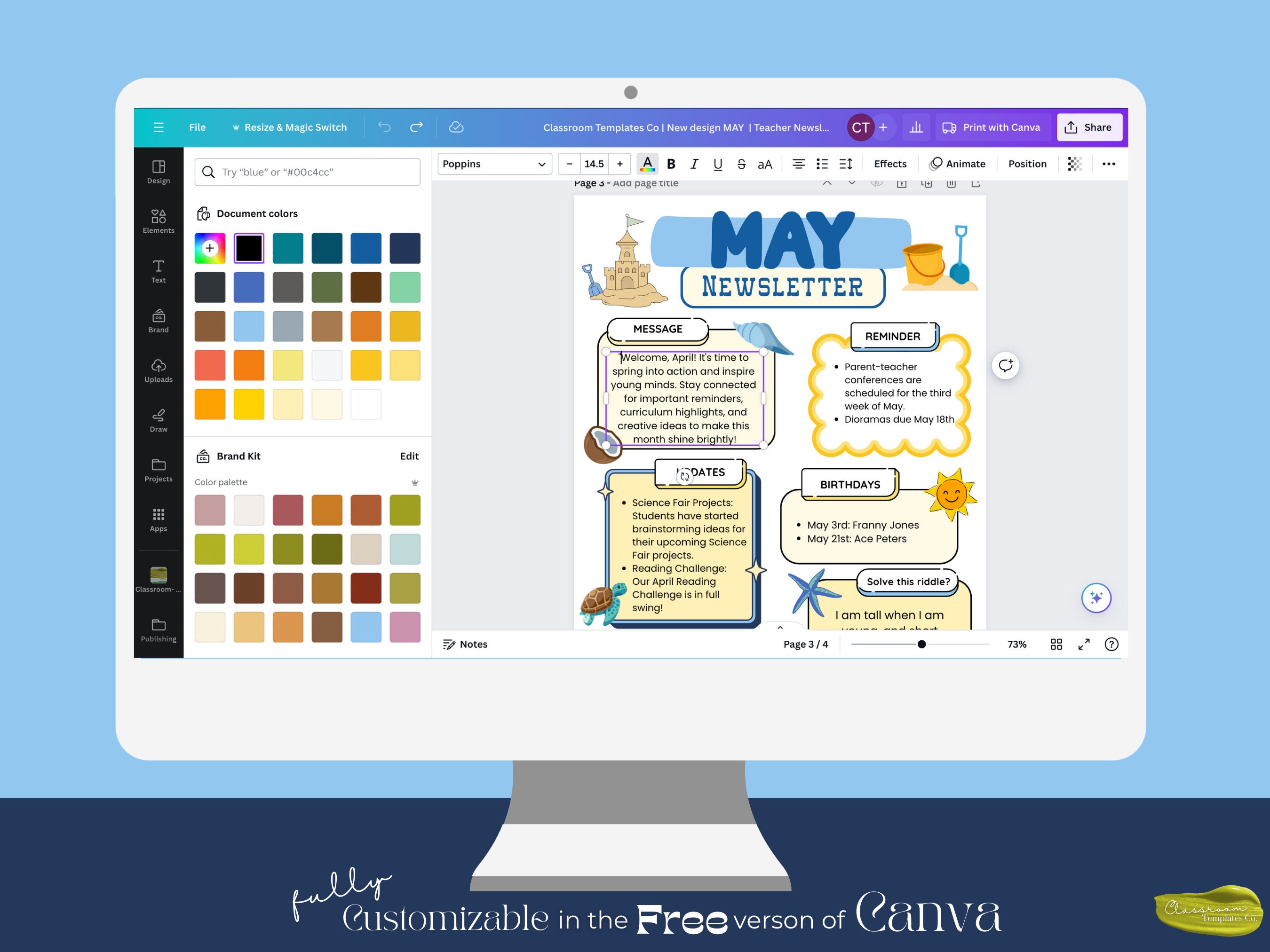 May Newsletter Template, Editable Newsletter, Monthly Newsletter ...