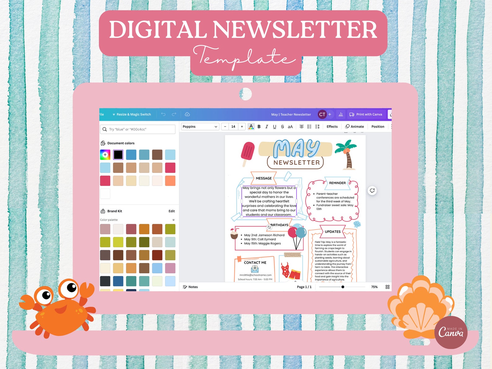 May Newsletter Template, Editable Newsletter, Monthly Newsletter ...