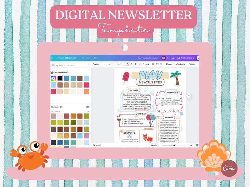 May Newsletter Template, Editable Newsletter, Monthly Newsletter ...