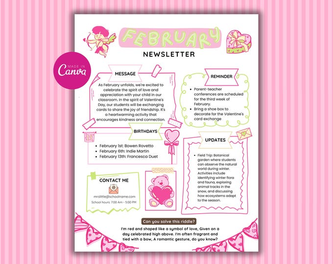 February Newsletter, Classroom Newsletter Printable, Valentines ...