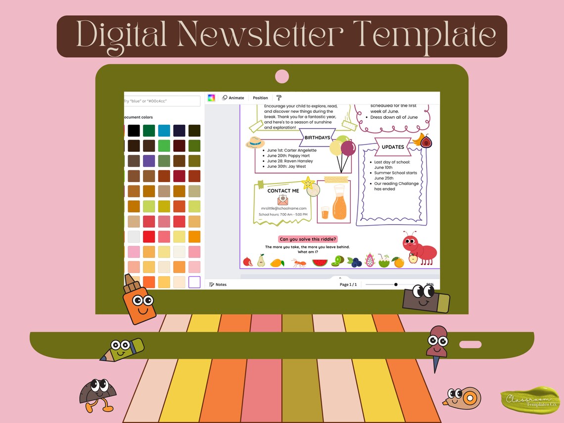 June Newsletter Template, Editable Newsletter, Monthly Newsletter ...