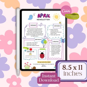 April Newsletter Template, Editable Newsletter, Monthly Newsletter ...
