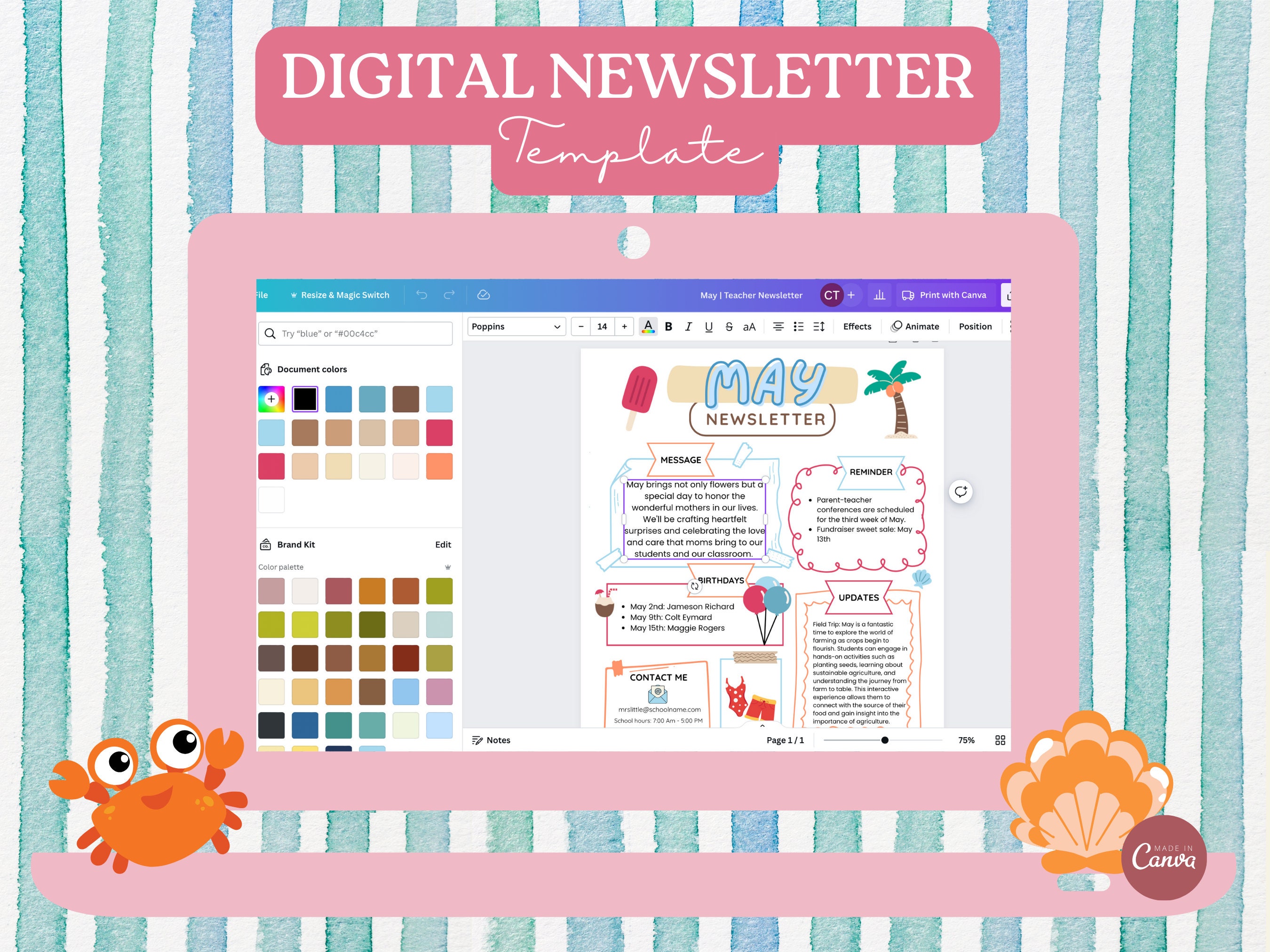Teacher Newsletter for May Editable Newsletter Monthly Newsletter May ...