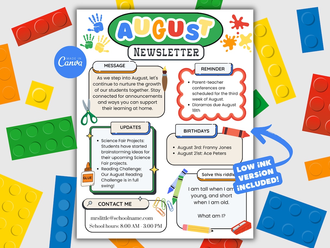 August Newsletter Template, Editable Newsletter, Monthly Newsletter ...