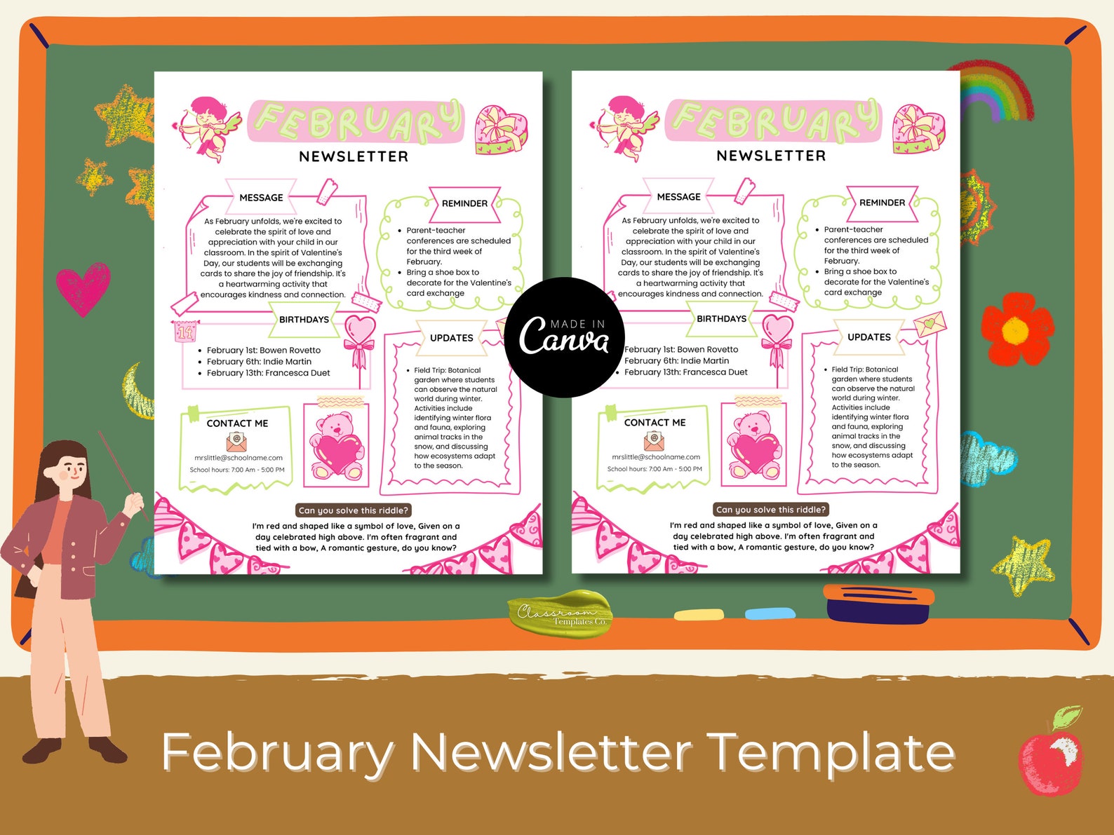 February Newsletter Template, Editable Newsletter, Monthly Newsletter ...