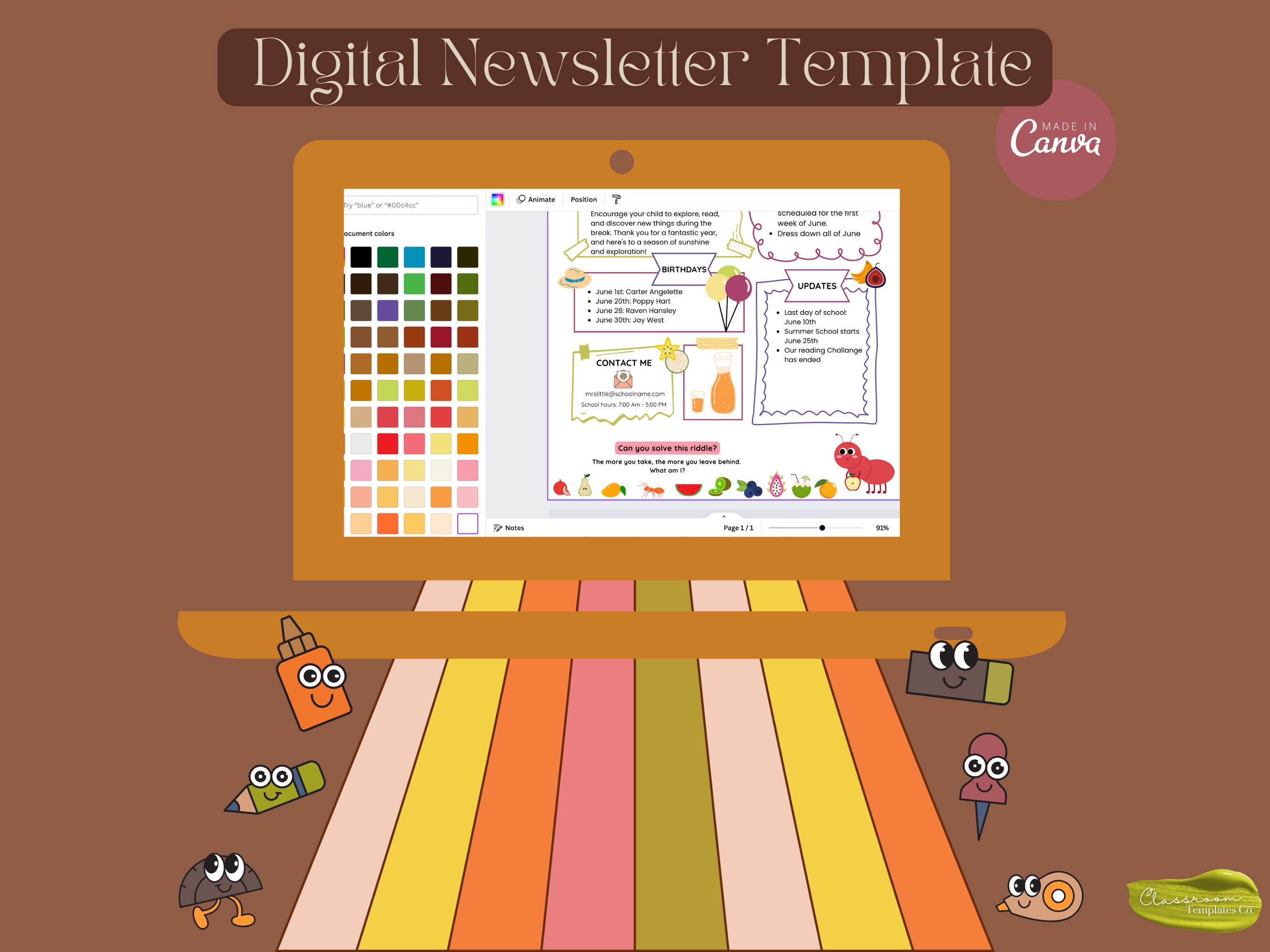 June Newsletter Template, Editable Newsletter, Monthly Newsletter ...