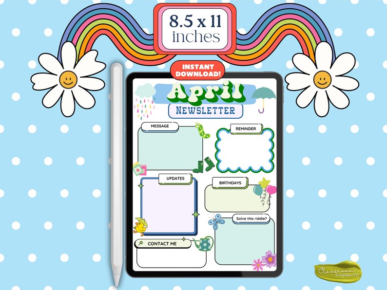 April Newsletter Template, Editable Newsletter, Monthly Newsletter ...