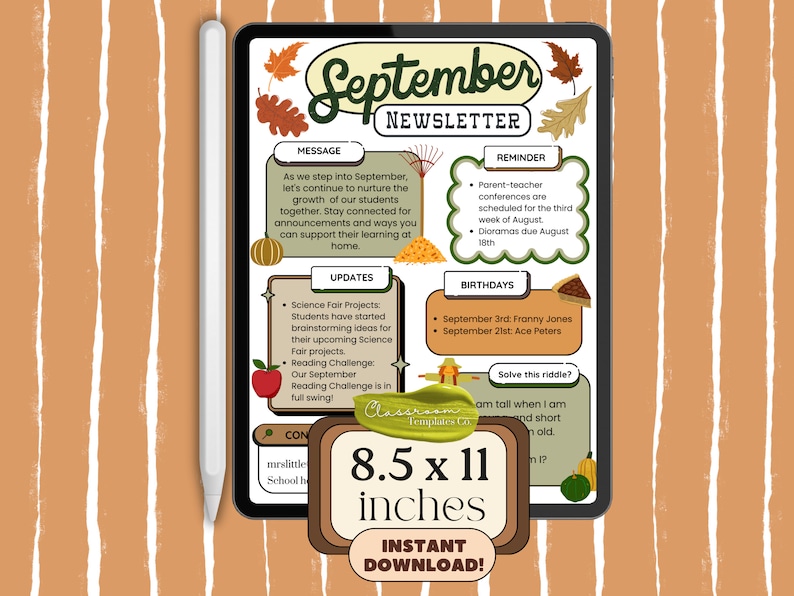 September Newsletter, Preschool Newsletter, Newsletter Template, Autumn ...