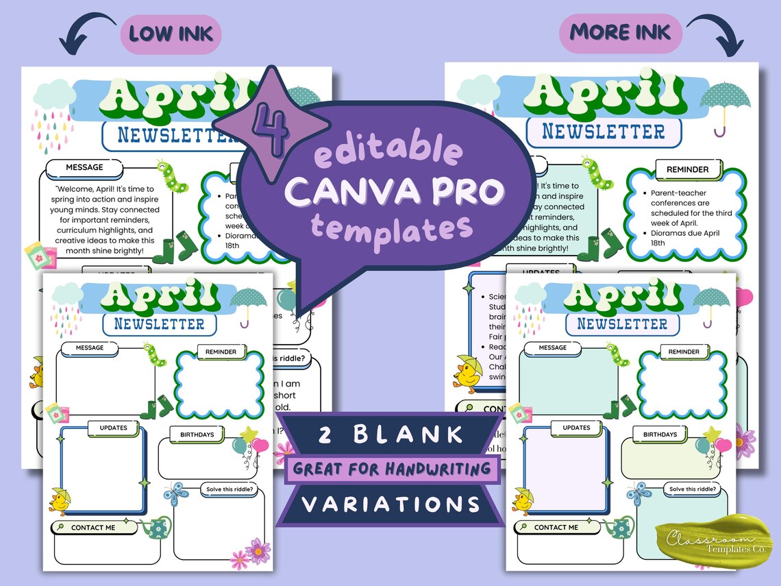 April Newsletter Template, Editable Newsletter, Monthly Newsletter ...