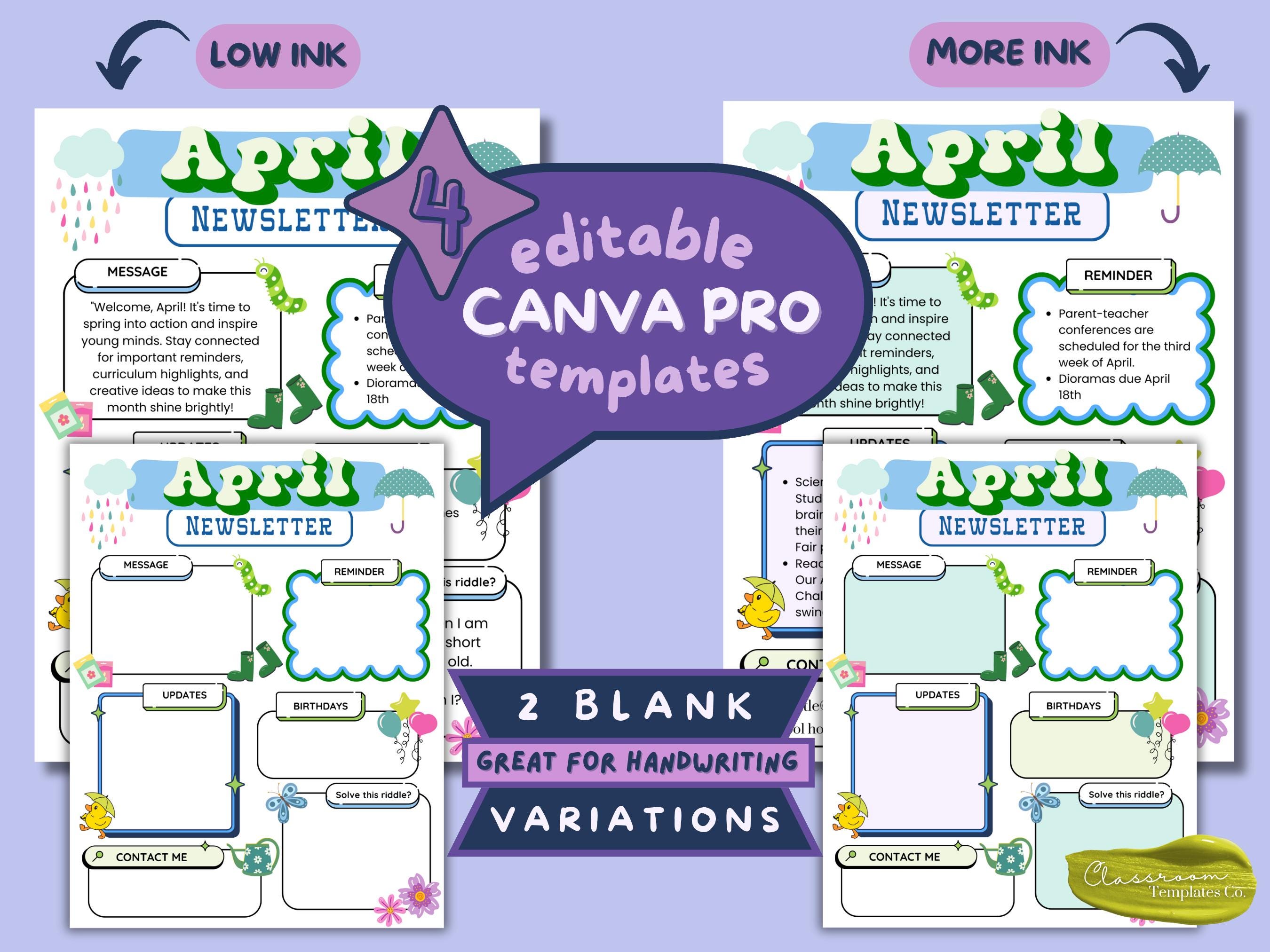 April Newsletter Template, Editable Newsletter, Monthly Newsletter ...