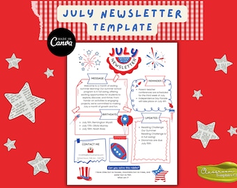 July Newsletter Template, Editable Newsletter, Monthly Newsletter ...
