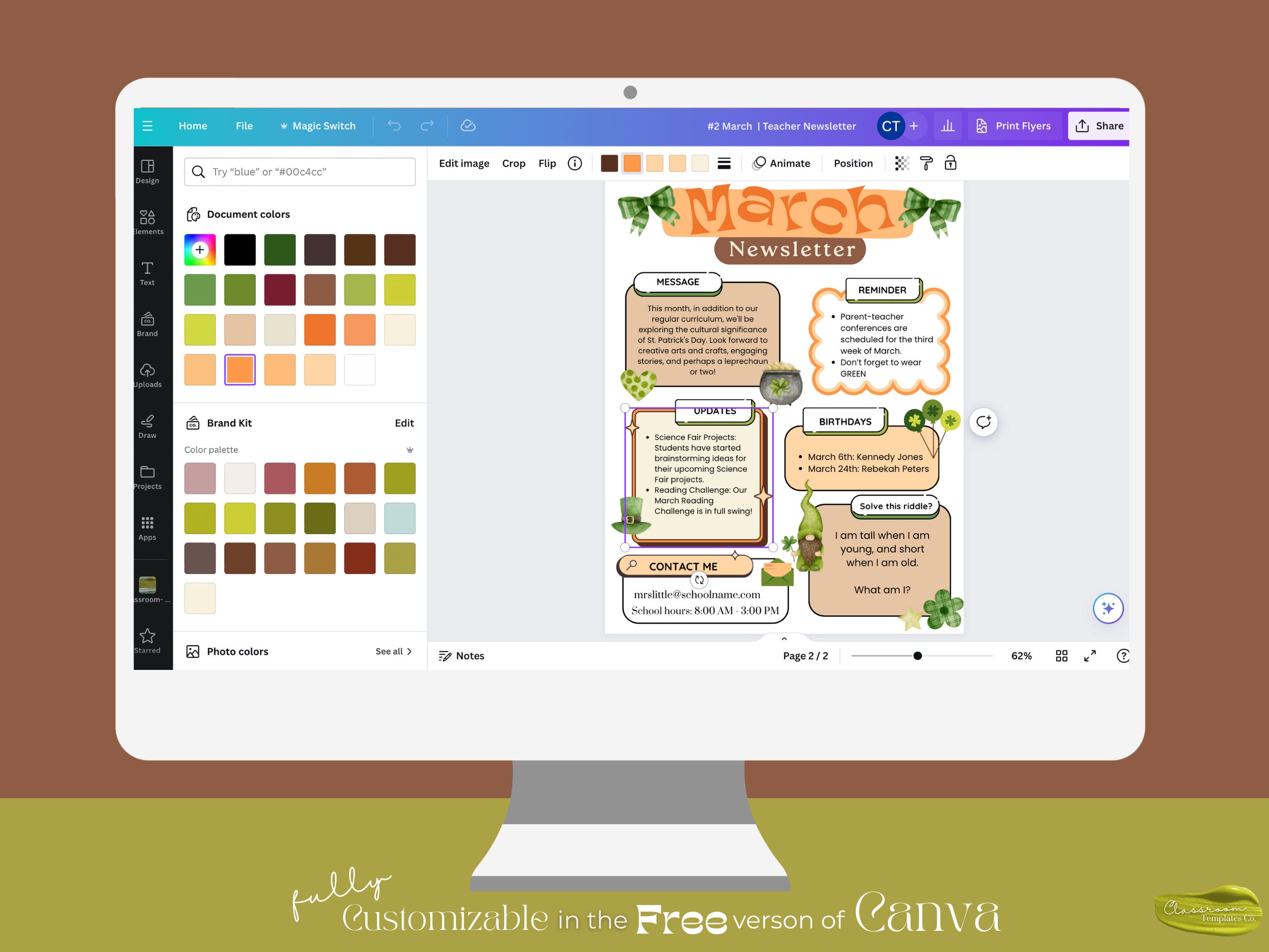 March Newsletter Template, Editable Newsletter, Monthly Newsletter ...