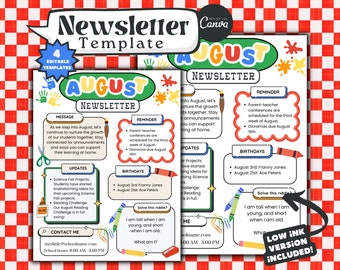 August Newsletter Template, Editable Newsletter, Monthly Newsletter ...