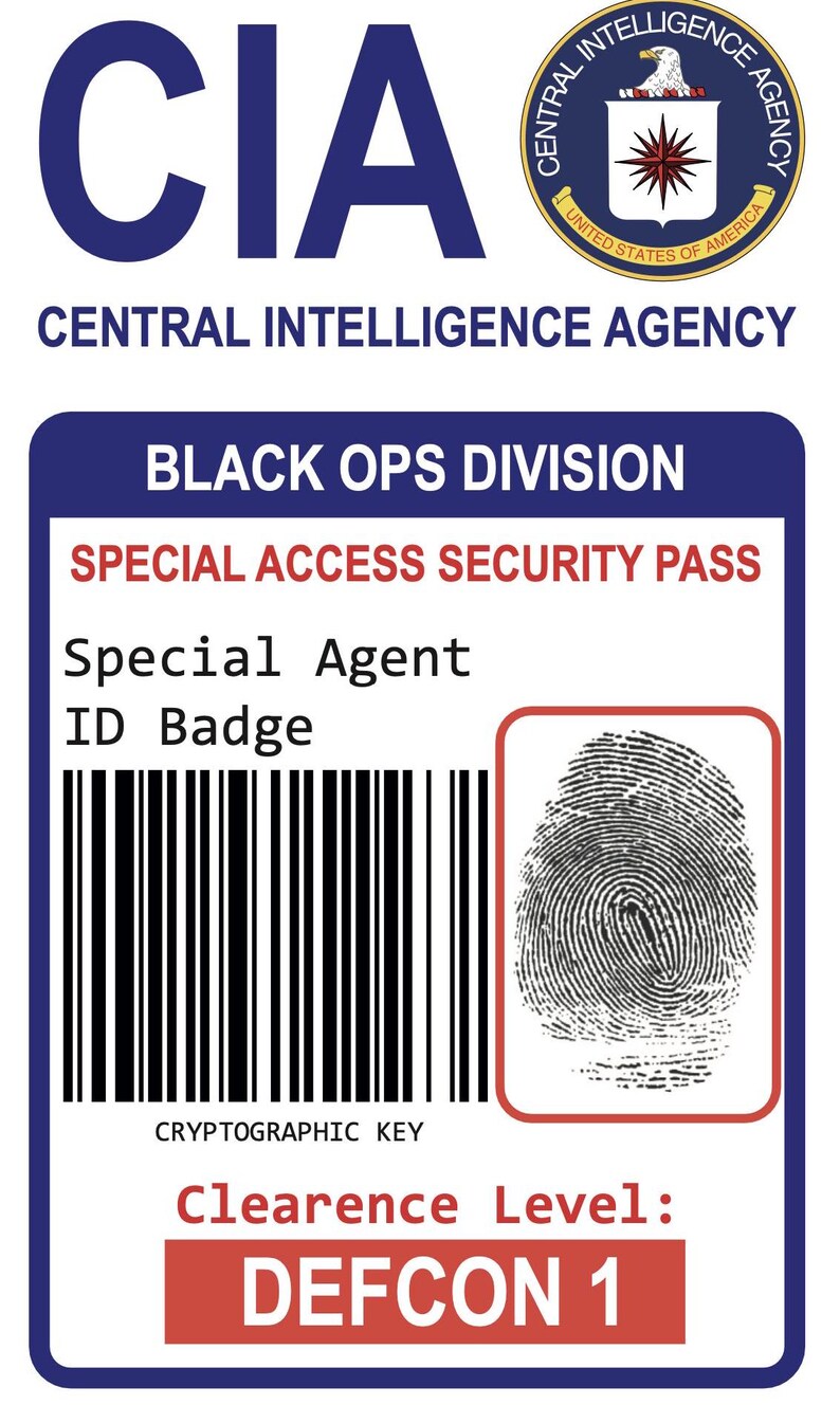 CIA ID Badge Card Download Image Name Tag Cosplay Costume Prop ...