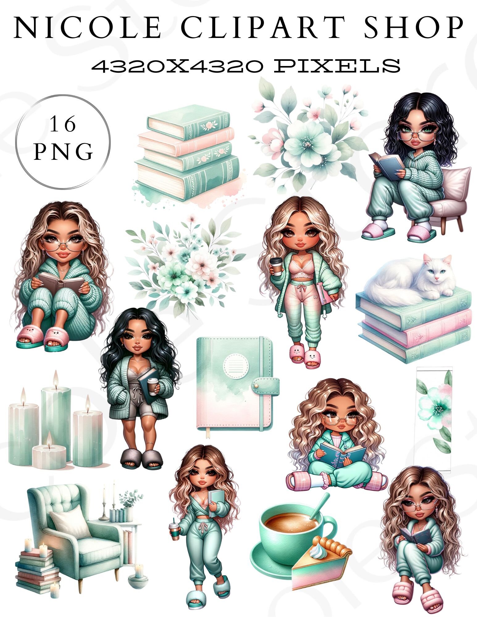 Chibi Girls Reading PNG| Clipart| Commercial Use| - Etsy