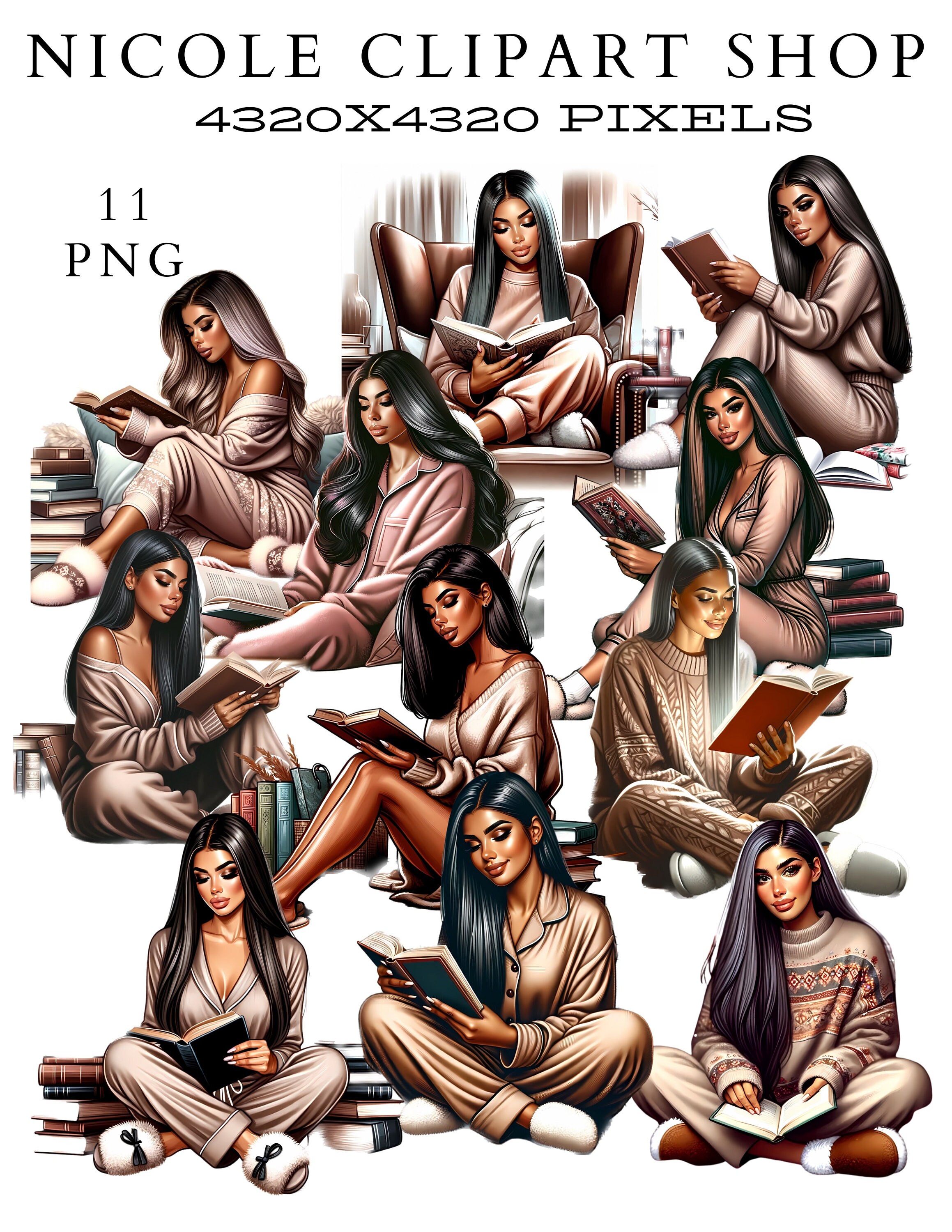 Latina Girls Reading PNG| Clipart| Commercial Use| - Etsy