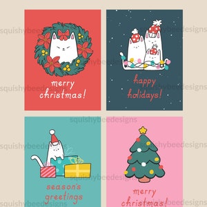 Merry Christmas Cat Cards | Printable Holiday Card | Digital Download ...