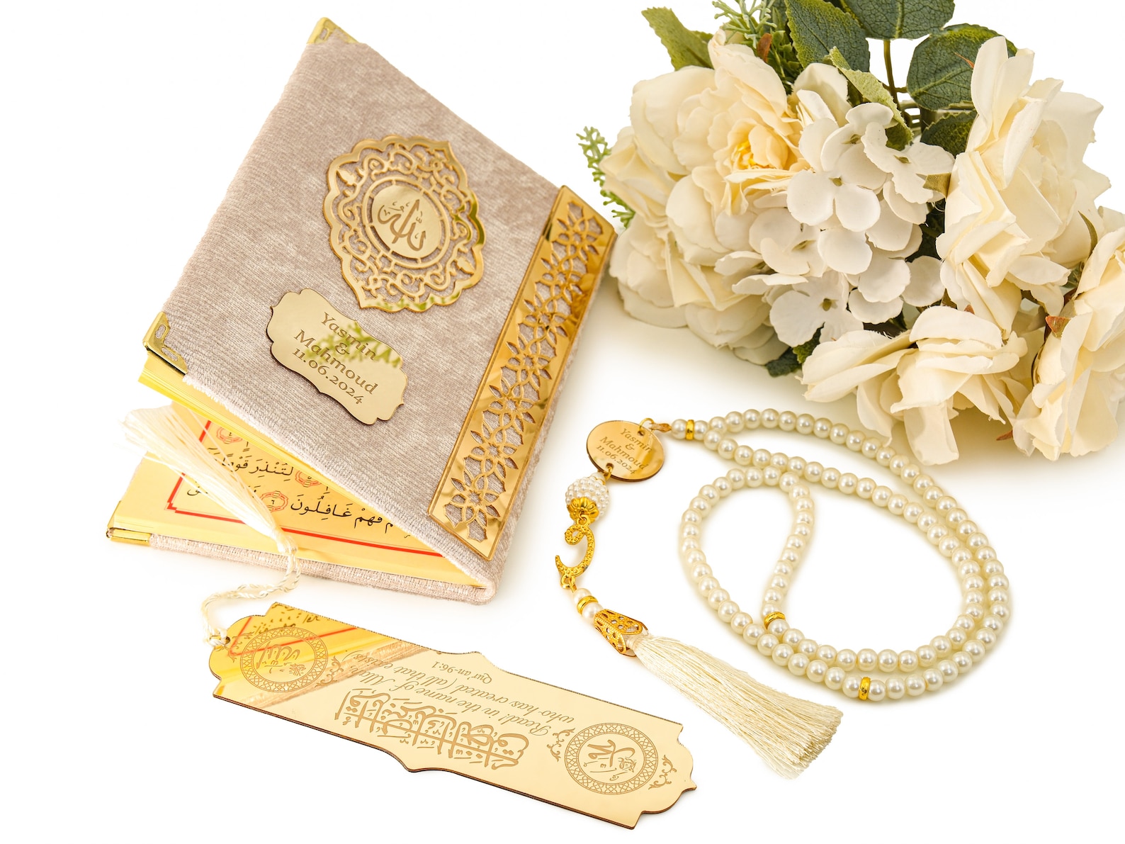 Personalized Velvet Dua Book Bookmark Tasbeeh Gift Set Ramadan Eid ...