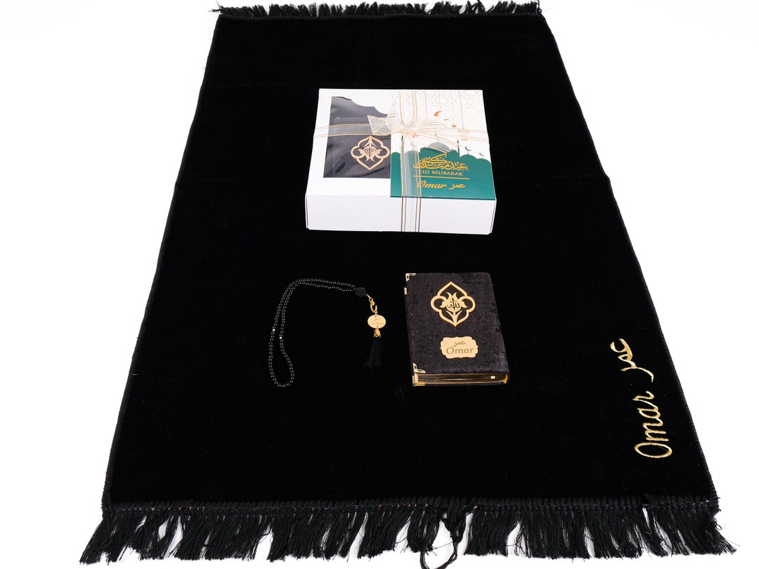 Personalized Velvet Prayer Mat Quran Tasbeeh Gift Set Ramadan Eid Hajj ...