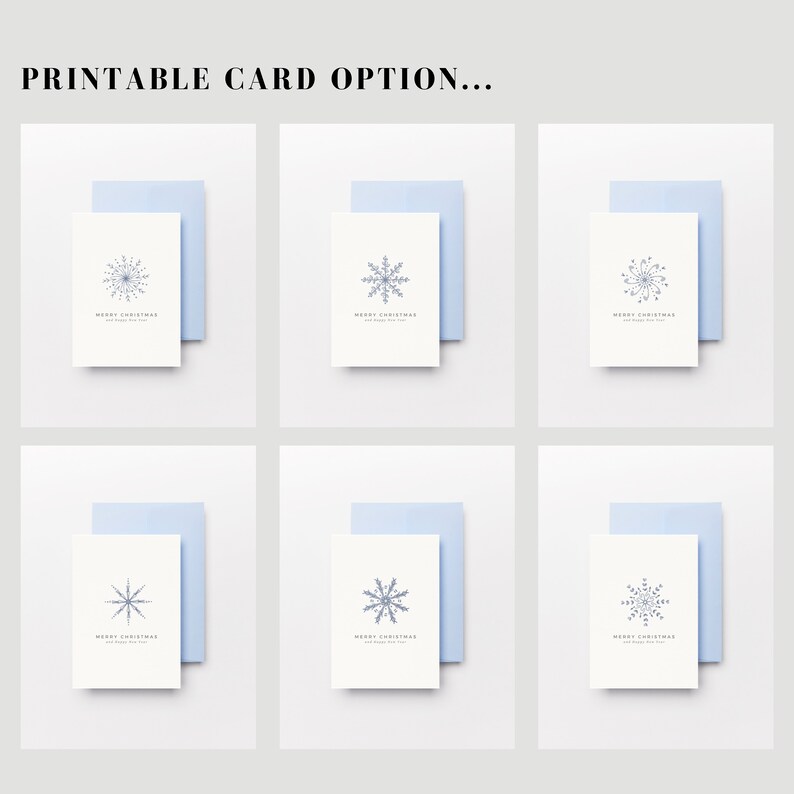 12 Snowflake Christmas Cards Digital Printable Holiday Cards Bundle L ...