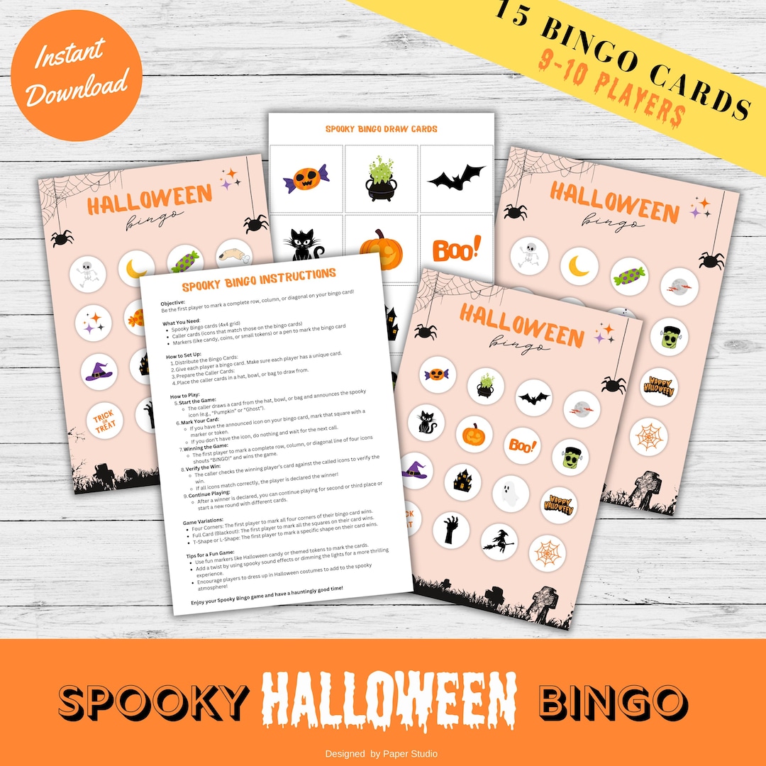 Printable Spooky Halloween Bingo Game | 4x4 Bingo Cards for Kids ...