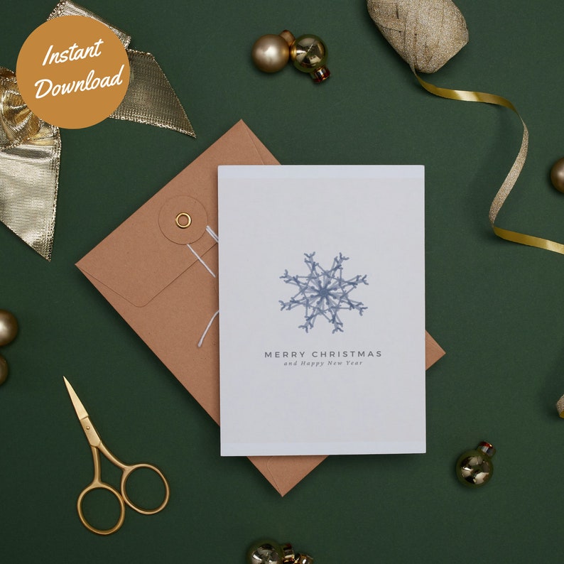 12 Snowflake Christmas Cards Digital Printable Holiday Cards Bundle L ...