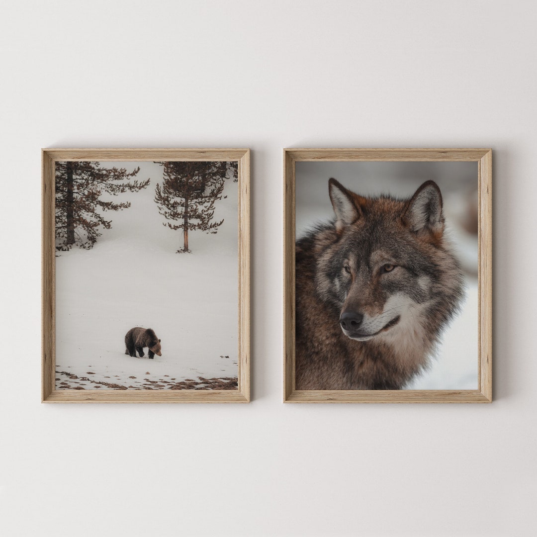 Wilderness Posters, Grey Wolf Wall Art, Grizzly Bear Printable, Rustic ...