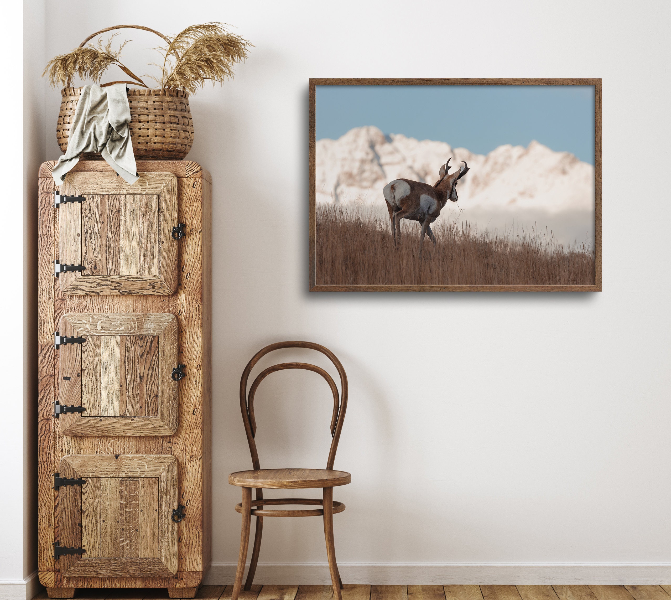Western Antelope Wall Art, Rustic Home Decor, Pronghorn Grazing on ...