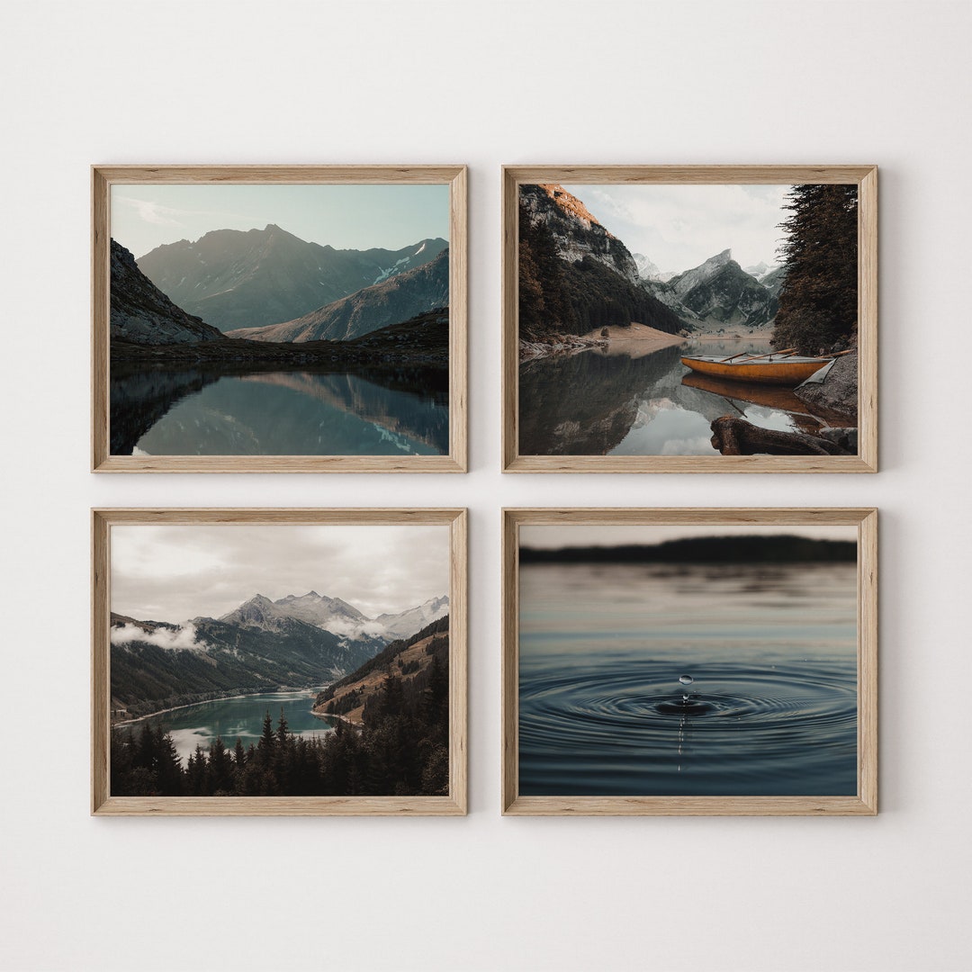 Waterway Print Set, Lakes and Rivers, Mountain Scenery, Lake ...