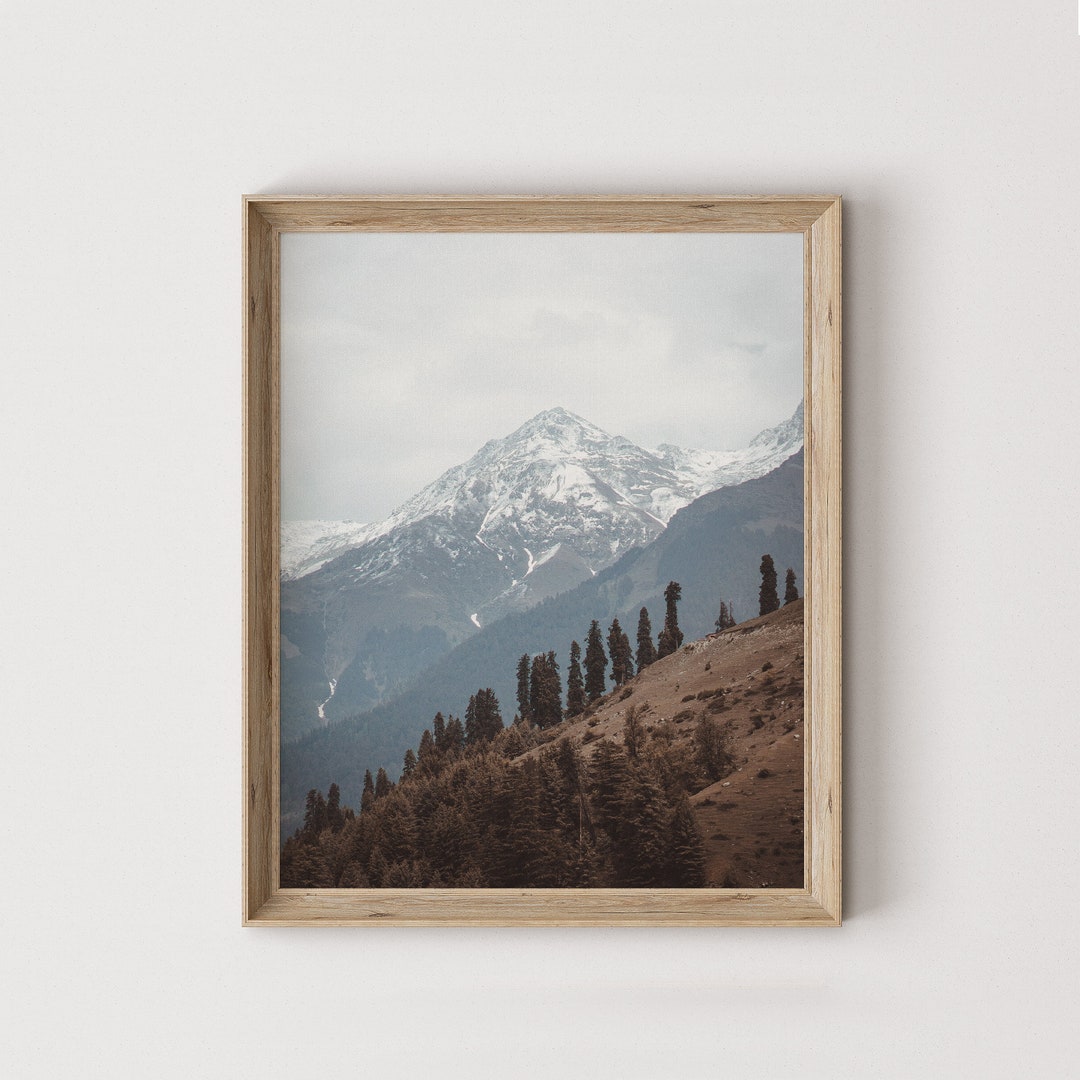 Mountainside Pine Trees, Steep Landscape Print, Rustic Scenery Poster ...