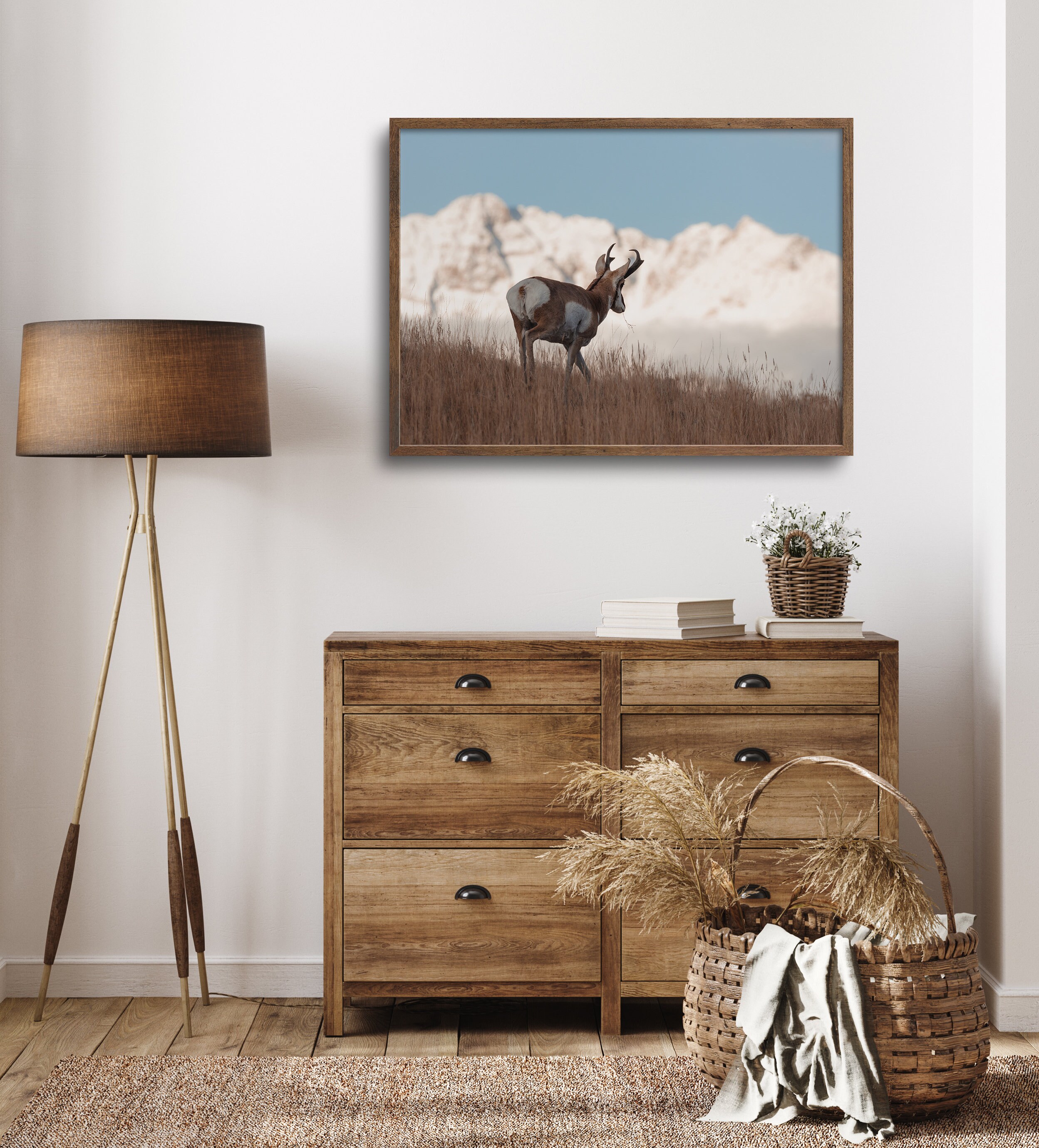 Western Antelope Wall Art, Rustic Home Decor, Pronghorn Grazing on ...