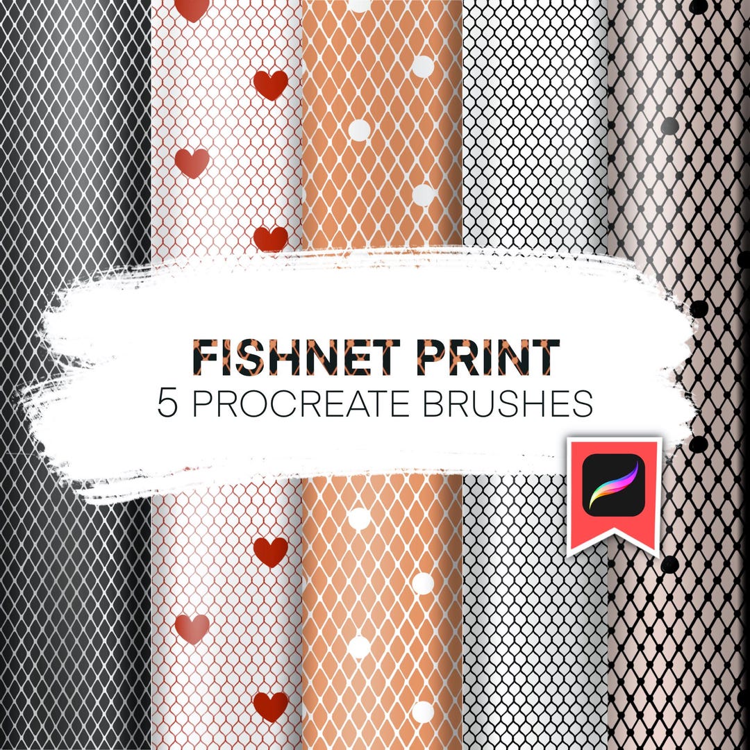 5 Fishnet Prints Procreate iPad Brushes. Hearts, Dots Fabric to Draw ...