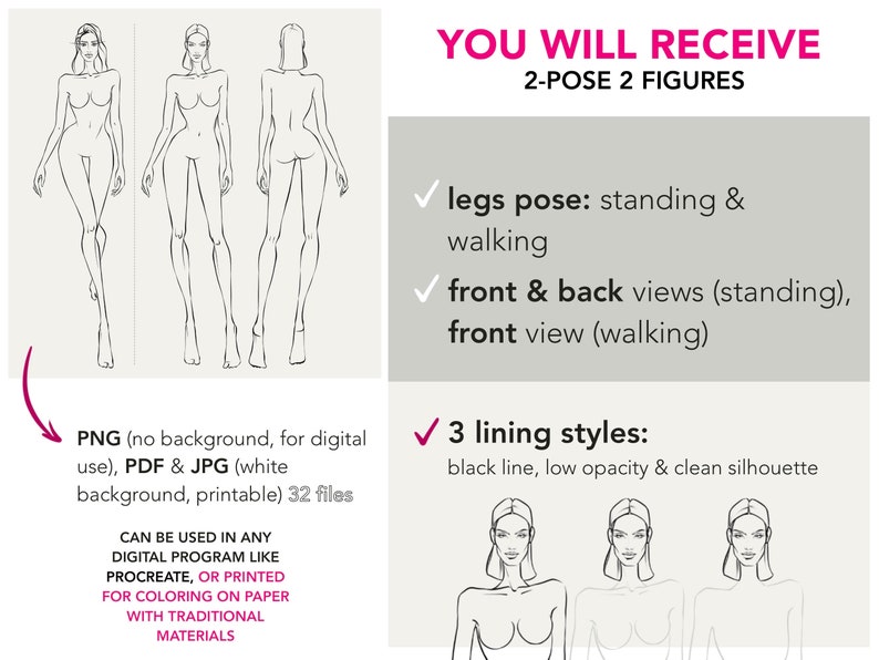 Fashion Figure Templates: WALKING and STANDING Designer Croquis ...