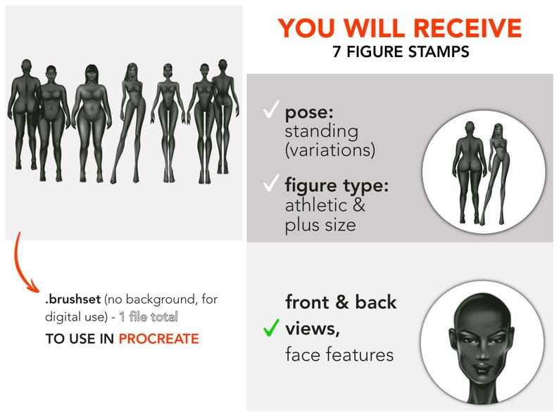 5 Procreate Black Model Stamps - Fashion Illustration Poses Set | iPad ...