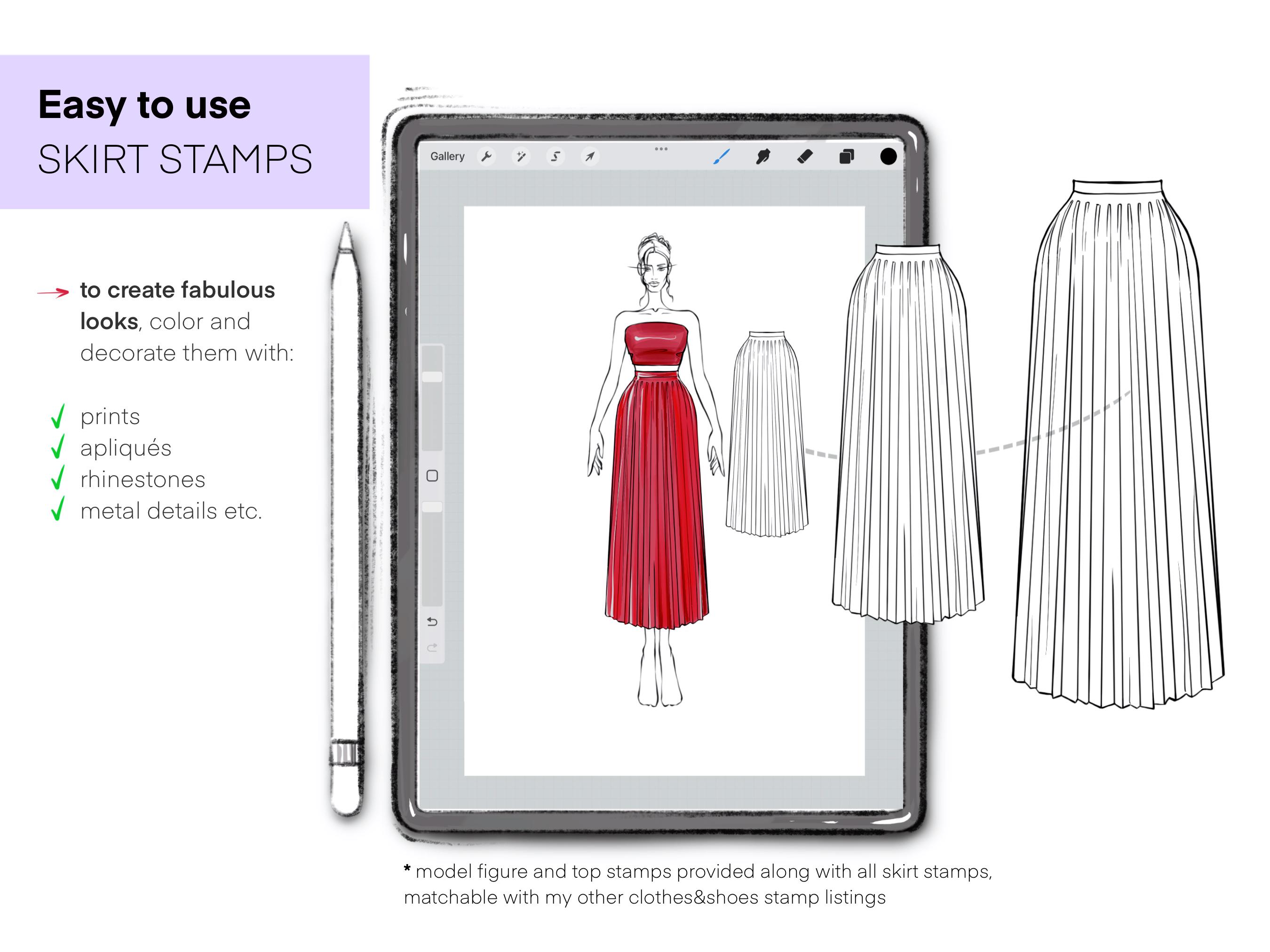 Procreate Tools for Designing: 10 Skirt Fashion Stamps for Apparel ...