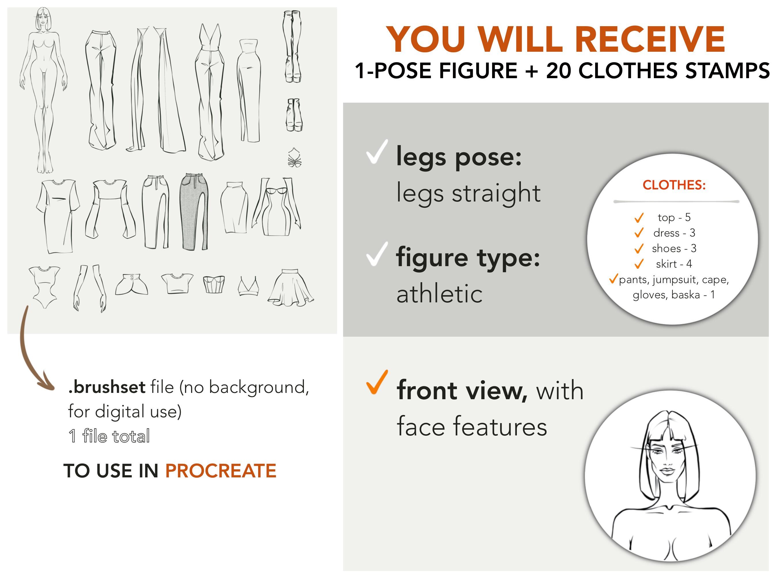 Procreate Brushes Body Poses | Fashion Figure Croquis Template Bundle ...