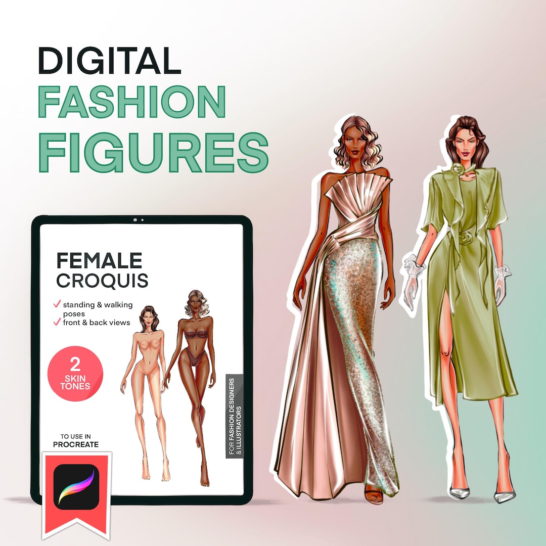 2 Figures Drawing Templates for Digital Sketching, Female Body Fashion ...