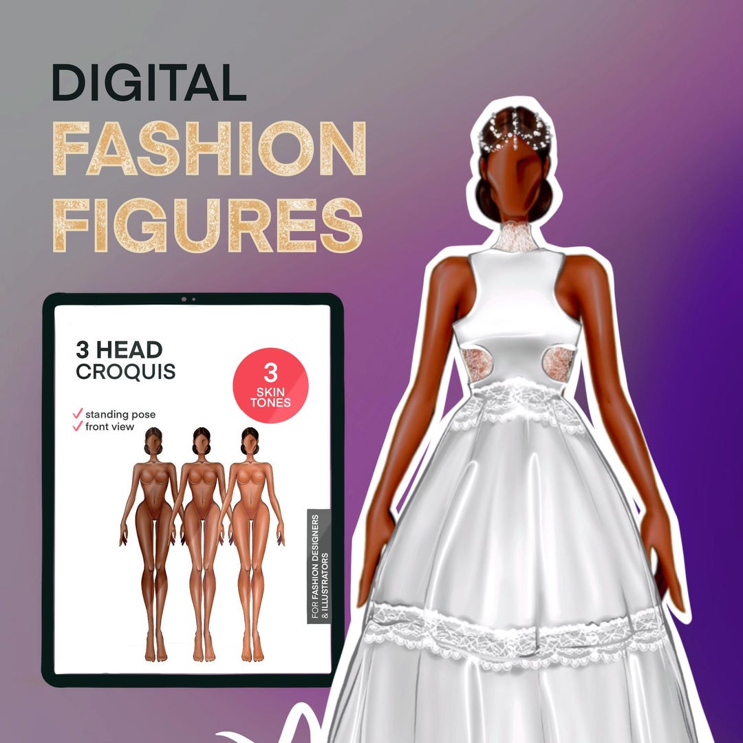 Female Body Figure Drawing Template for Digital Sketching, Fashion ...